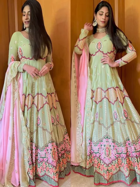 Pista Color Heavy Designer Gown With Embroidery and Sequence Work With ...