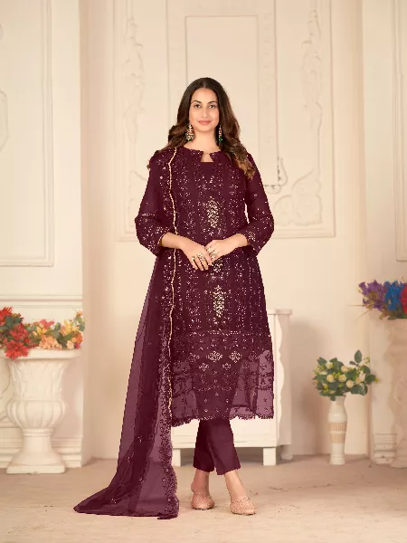 Maroon Pakistani Suit With Heavy Embroidery Work and Designer Dupatta ...