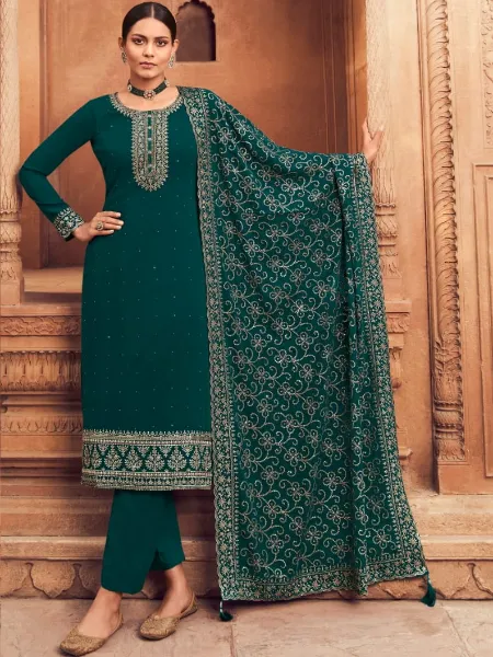 Heavy Salwar Suit in Rama Color Georgette With Rich Look Sequence ...