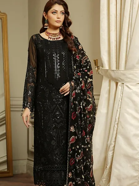 Pakistani Suit in Black Color Georgette With Heavy Embroidery and ...