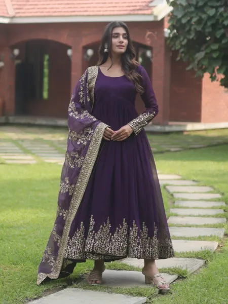 Purple Color Designer Gown With Sequins Embroidery and Heavy Work ...
